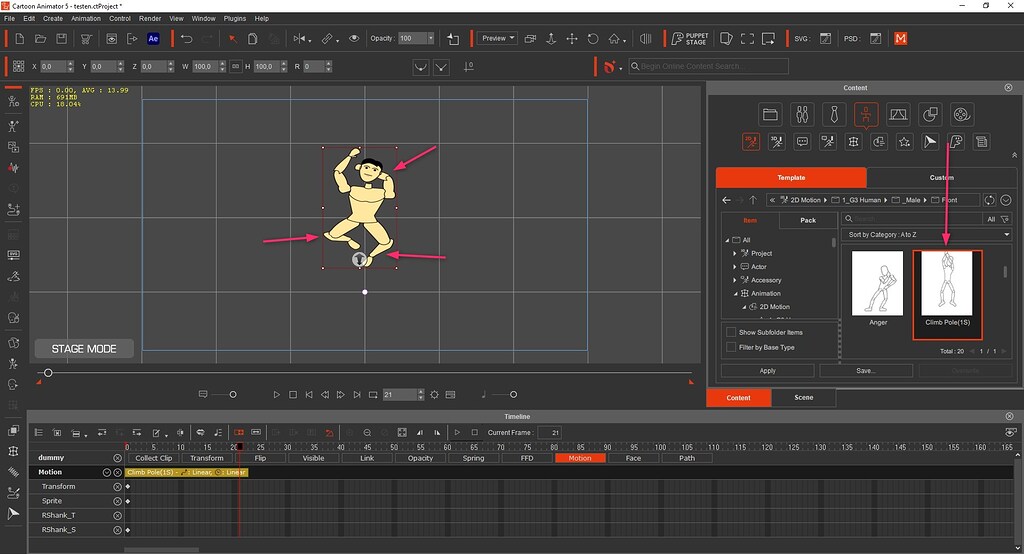 Character shows unnatural poses and arms in front and behind the body ...